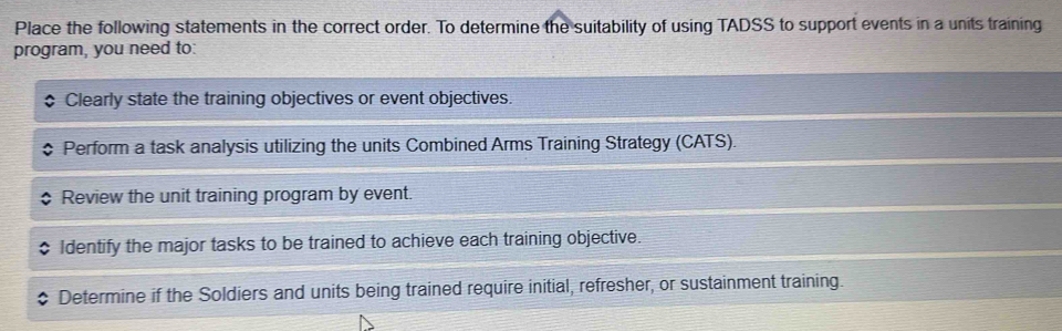 Solved: Place the following statements in the correct order. To ...