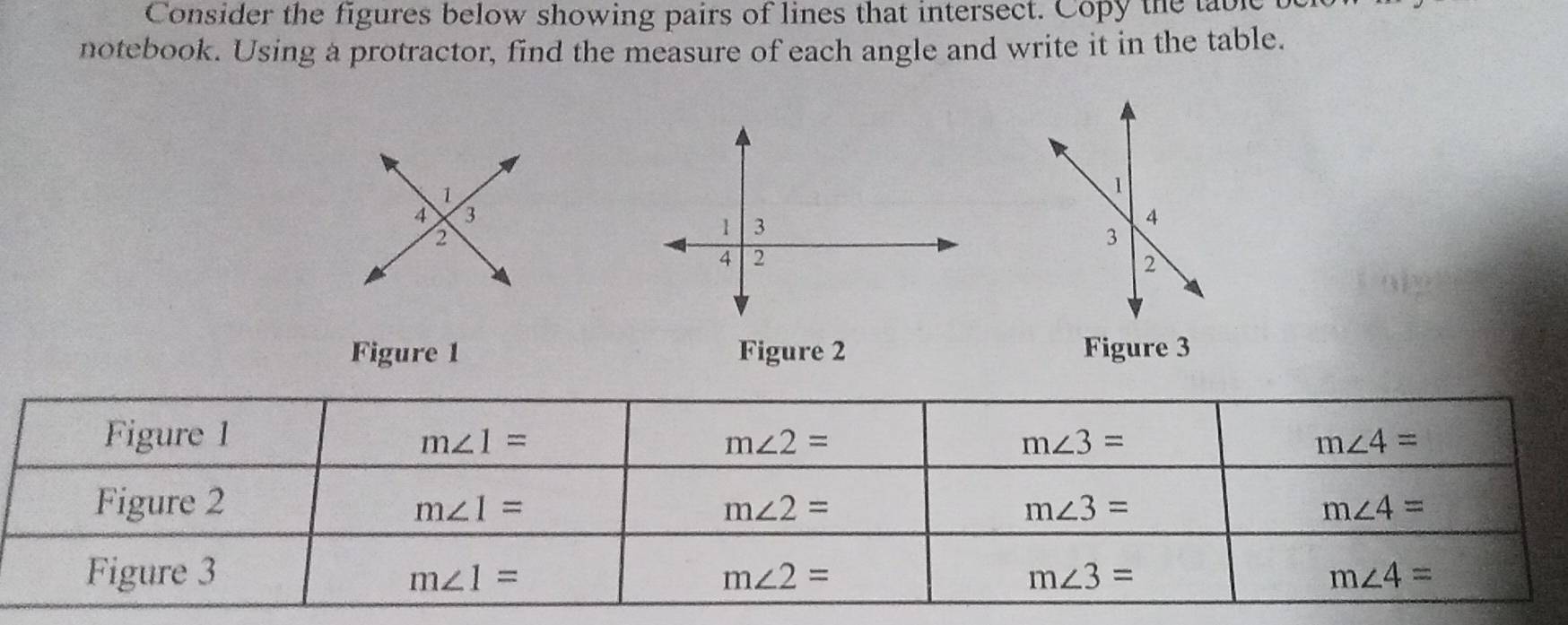 Solved: Consider the figures below showing pairs of lines that intersect. Copy the lable ...