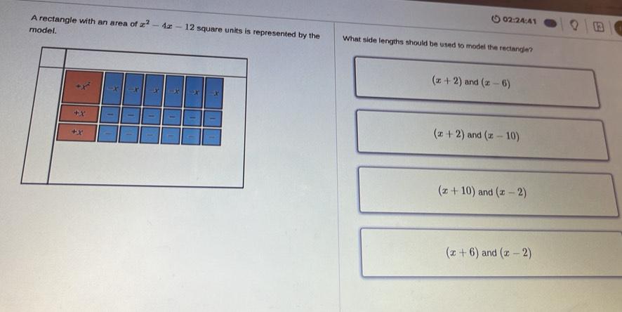 Solved: 02:24:41 Q model. A rectangle with an area of x^2-4x-12 square ...
