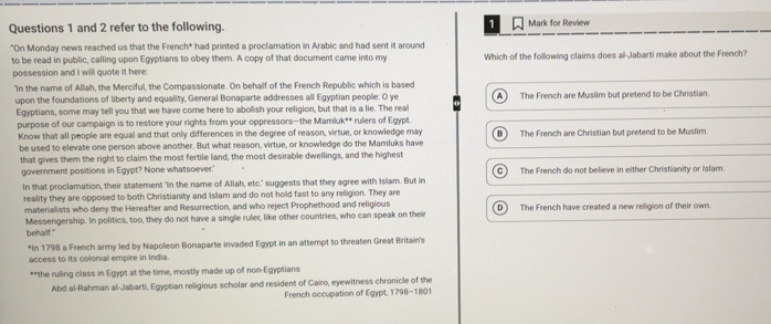 Solved: and 2 refer to the following. Mark for Review "On Monday news ...