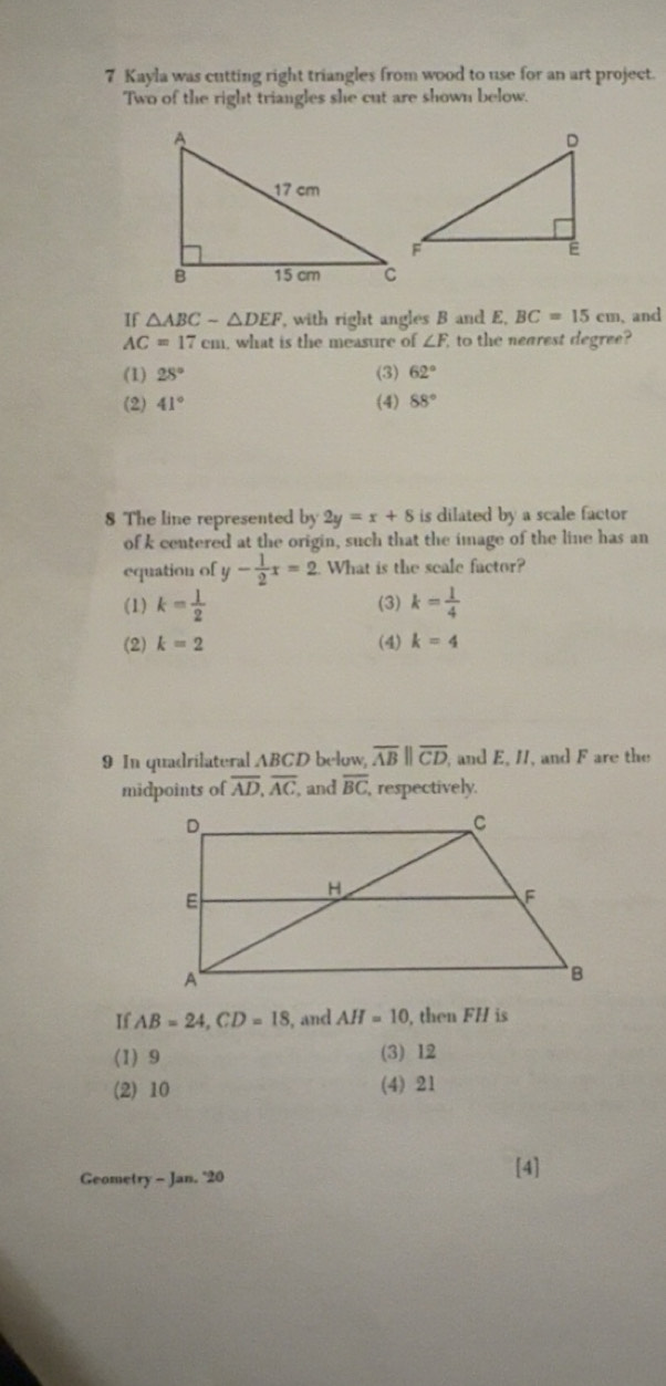 Solved: Kayla was cutting right triangles from wood to use for an art ...