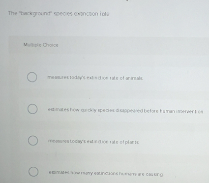Solved: The ''background'' species extinction rate Multiple Choice ...