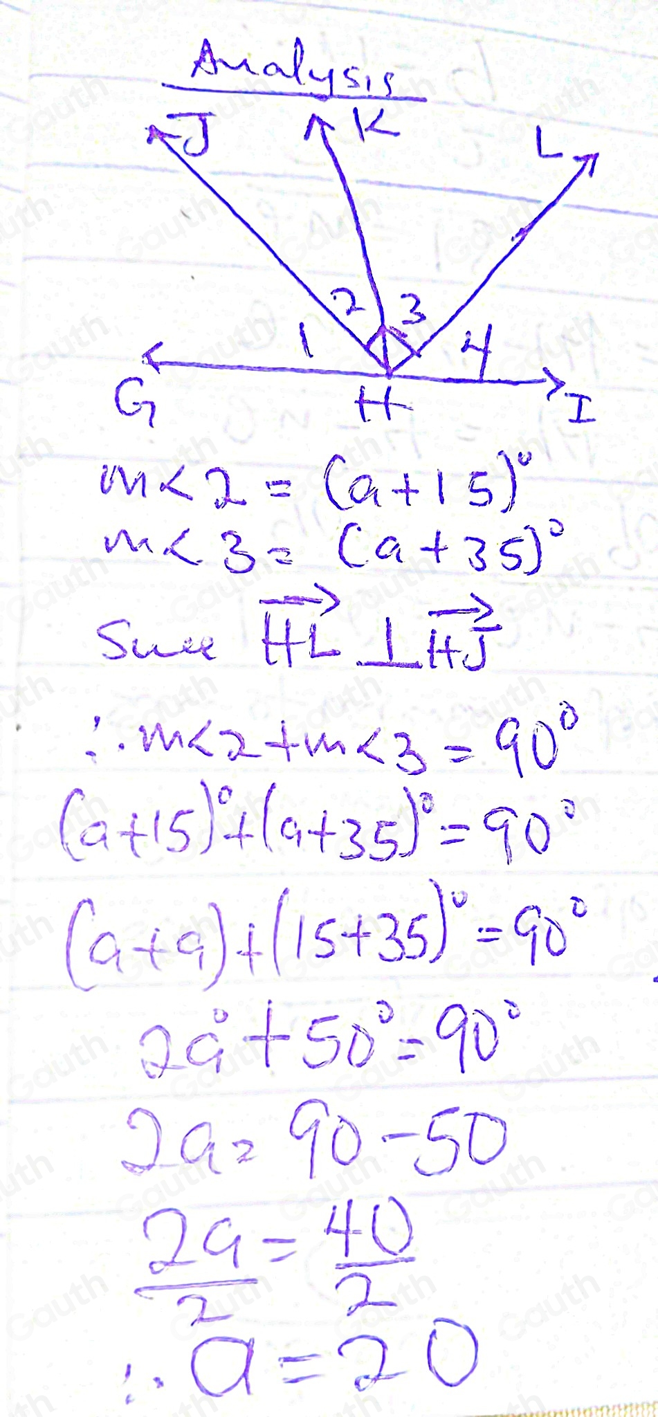 Solved: fatu to the figure. m∠ 2=(a+15)^circ and m∠ 3=(a935)^circ , find the value of o such tha ...