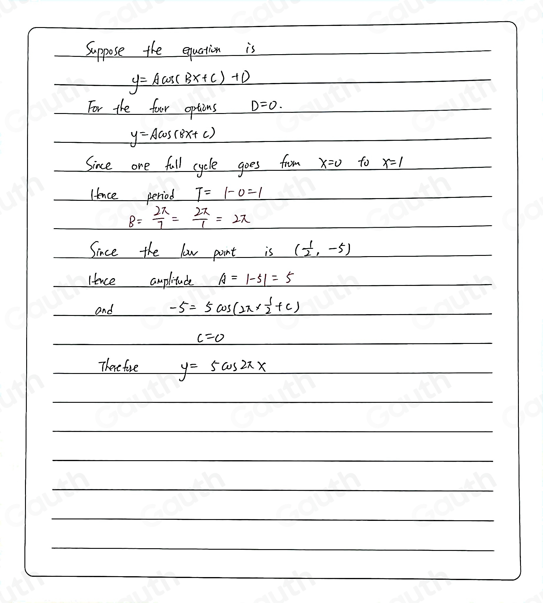 Solved: The graph of a cosine function is drawn. One full cycle goes ...