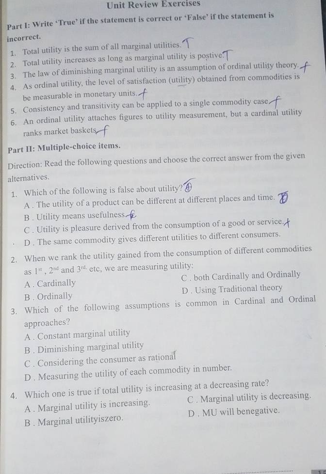 Résolu :Unit Review Exercises Part I: Write ‘True’ if the statement is ...