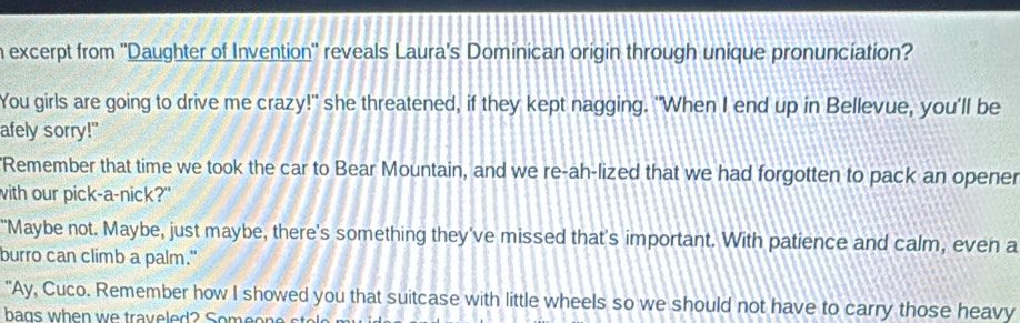 Solved: excerpt from ''Daughter of Invention'' reveals Laura's ...