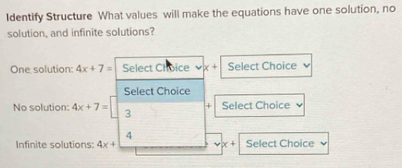 Solved: Identify Structure What values will make the equations have one ...