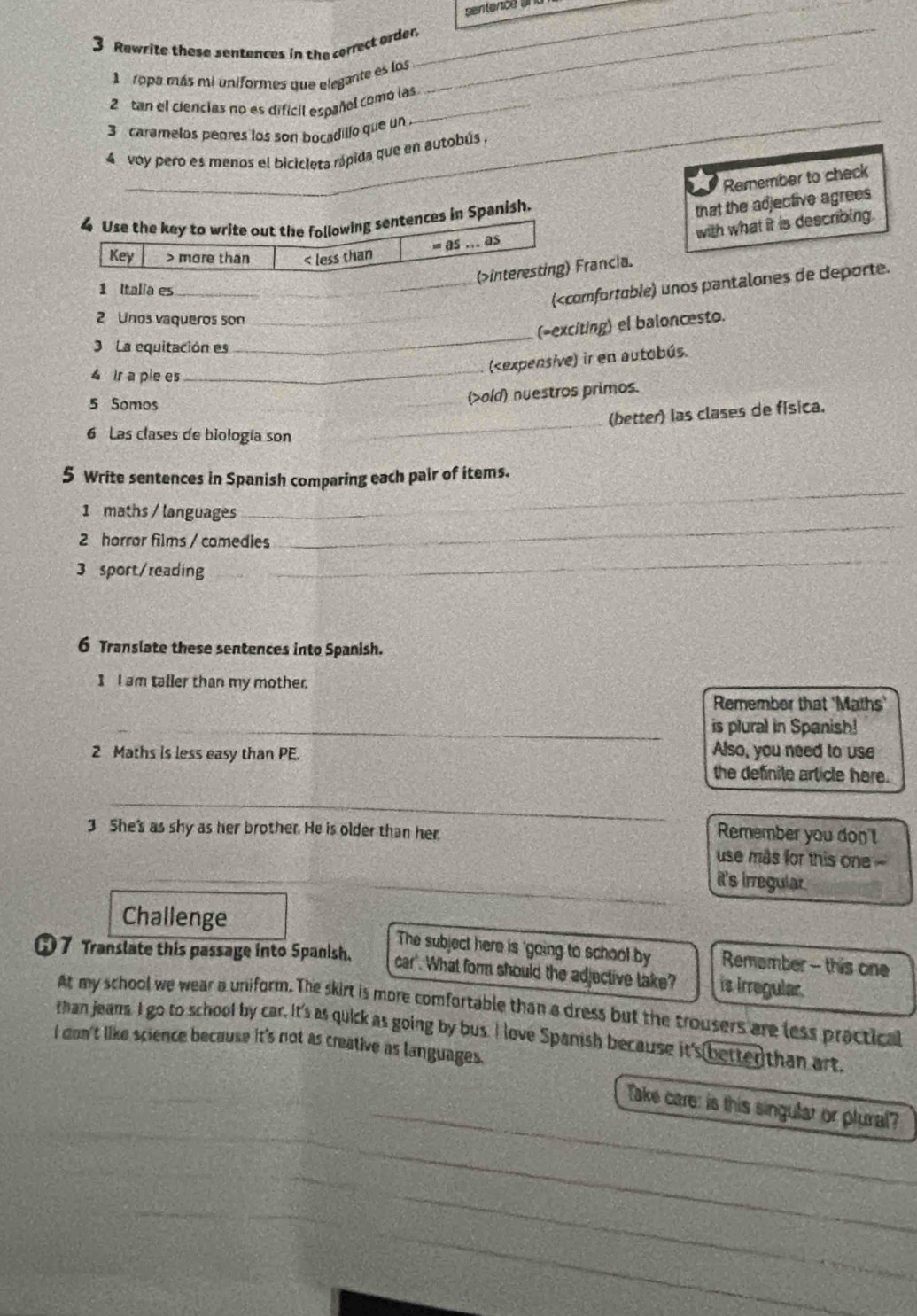 Solved: Rewrite these sentences in the correct order. _ 1 ropa más mi ...