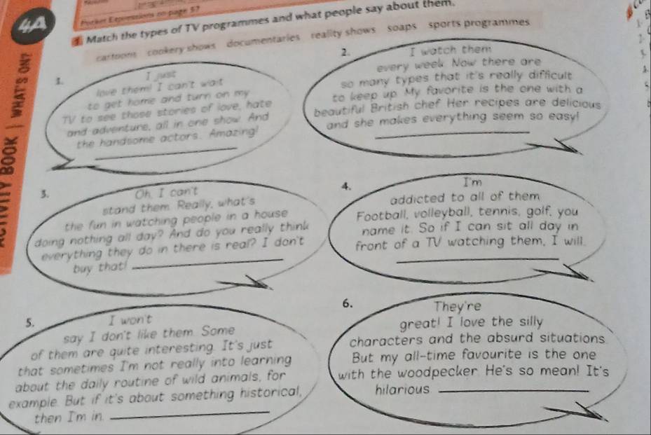 Resolvido:Forier Rxporssions on page 57 . Match the types of TV ...
