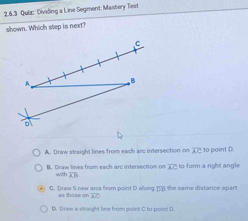 Solved: Dividing a Line Segment: Mastery Test shown. Which step is next ...