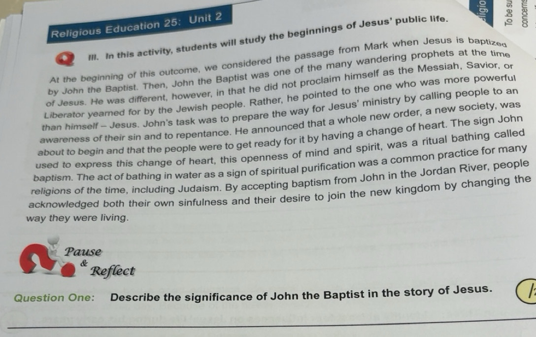 Solved: Religious Education 25: Unit 2 Ill. In this activity, students ...