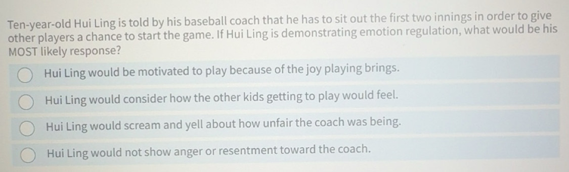 Solved: Ten-year-old Hui Ling is told by his baseball coach that he has ...