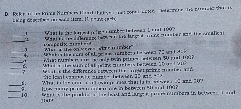 Solved: Refer to the Prime Numbers Chart that you just constructed ...
