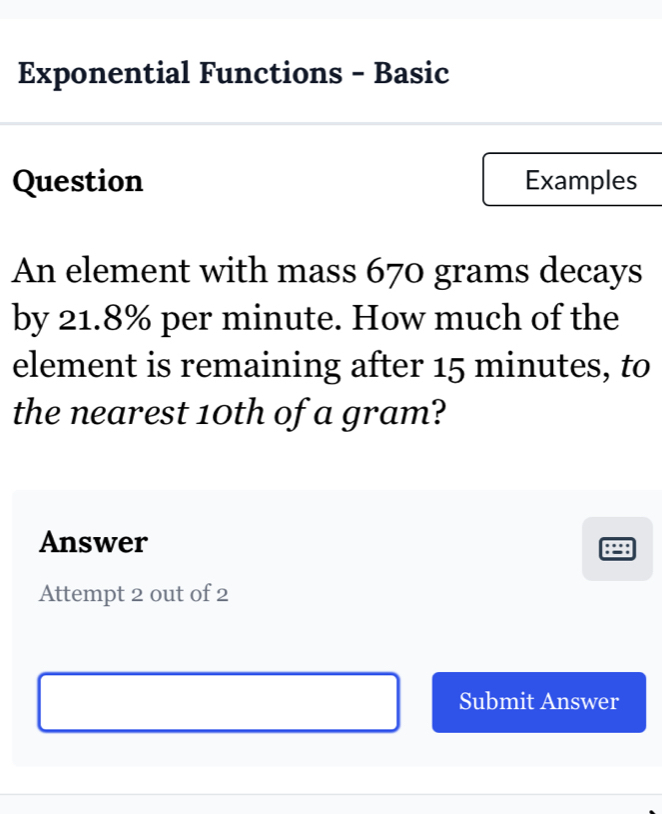 Solved: Exponential Functions - Basic Question Examples An element with ...