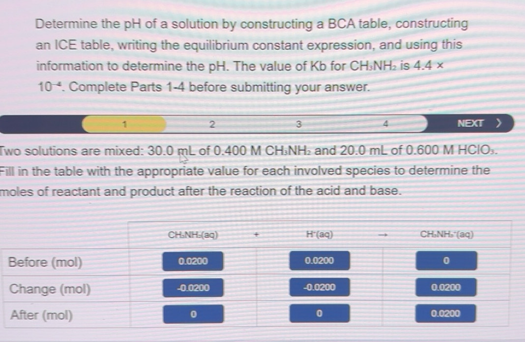 Solved: Determine the pH of a solution by constructing a BCA table ...