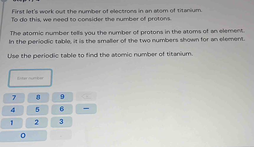 Solved: First let's work out the number of electrons in an atom of ...