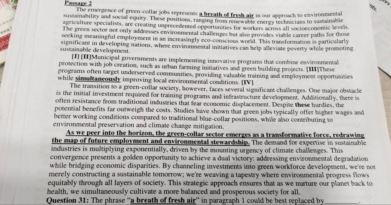 Giải quyết:Passage 2 ers nts. The emergence of green-collar jobs ...