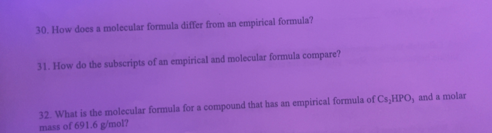 Solved: How does a molecular formula differ from an empirical formula ...