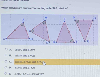 Solved: Select the correct answer. Which triangles are congruent ...