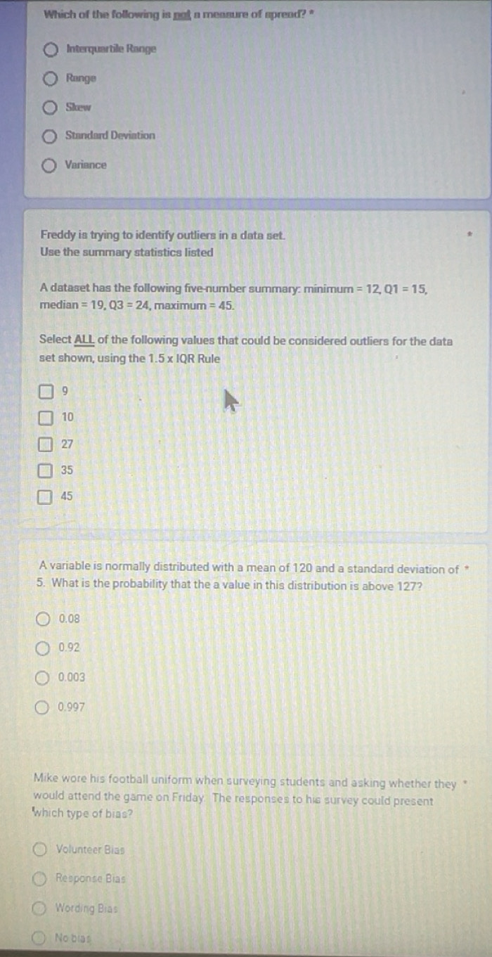 Solved: Which of the following is gol a measure of spread ...