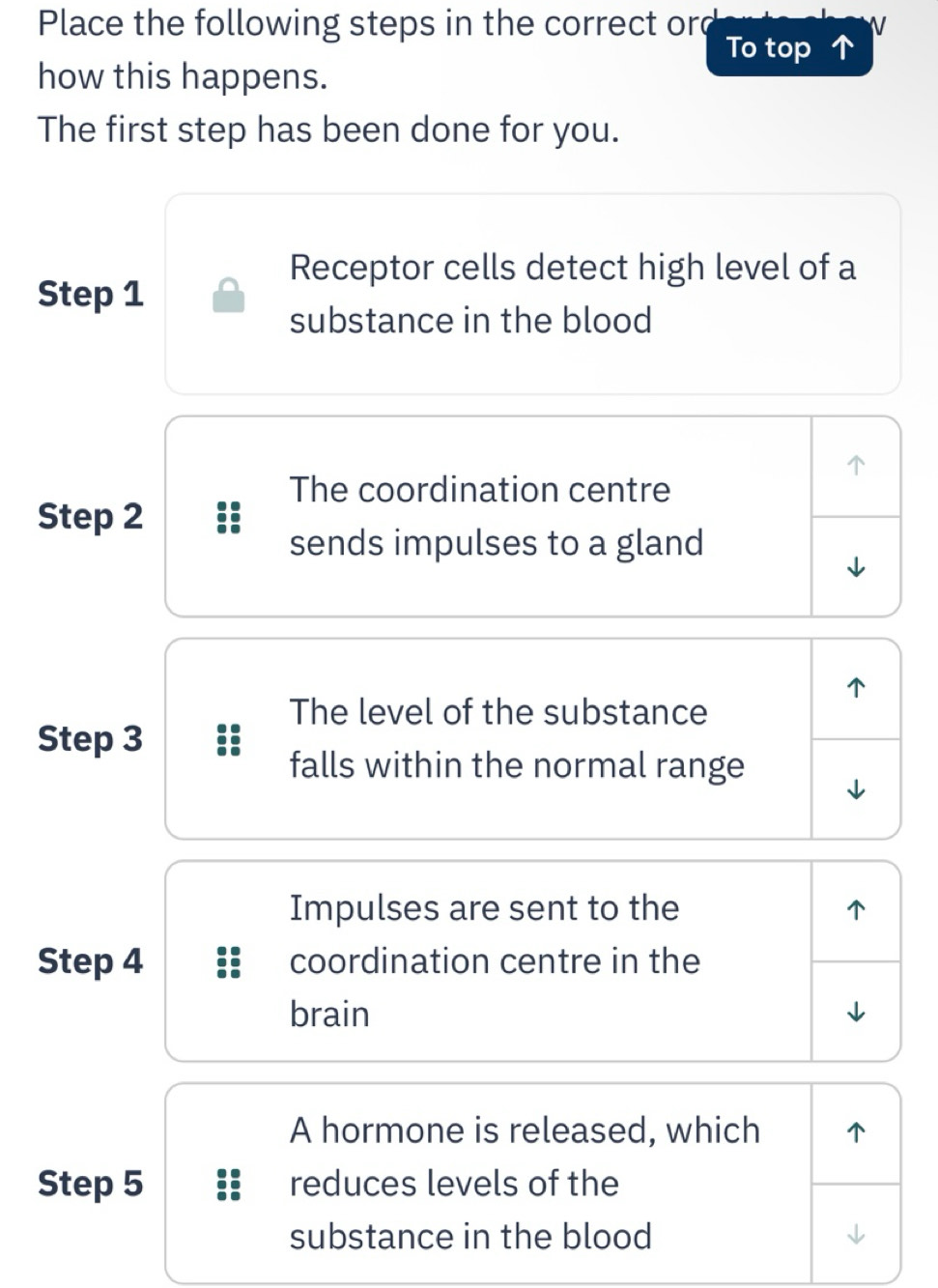 Solved: Place the following steps in the correct ord To top how this ...