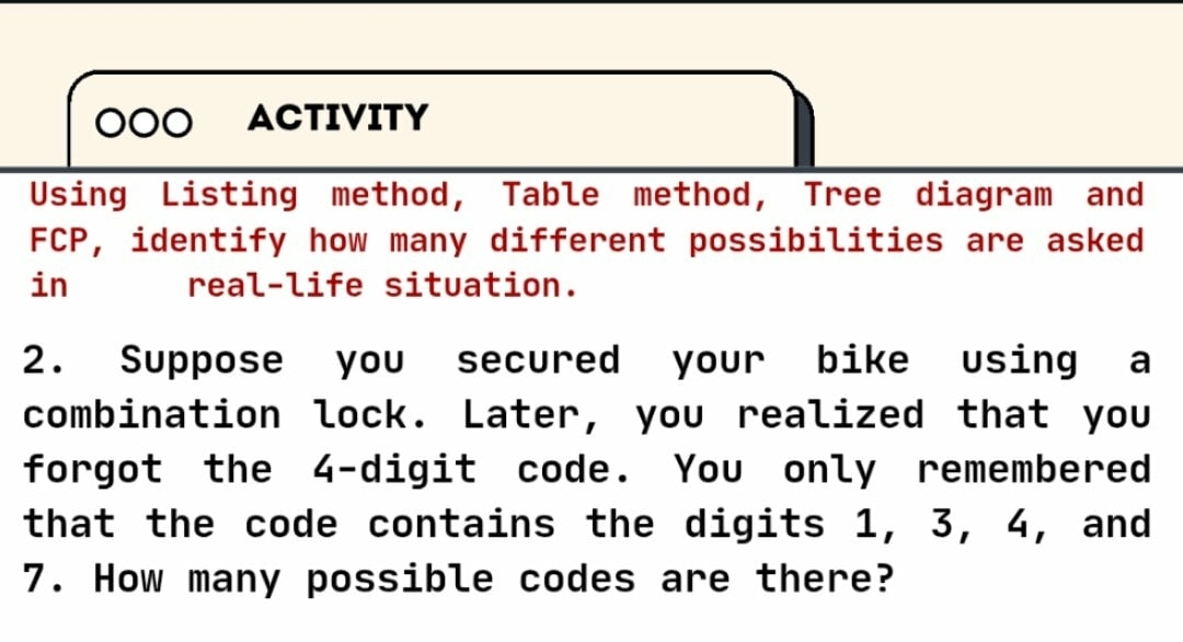Solved: ACTIVITY Using Listing method, Table method, Tree diagram and ...