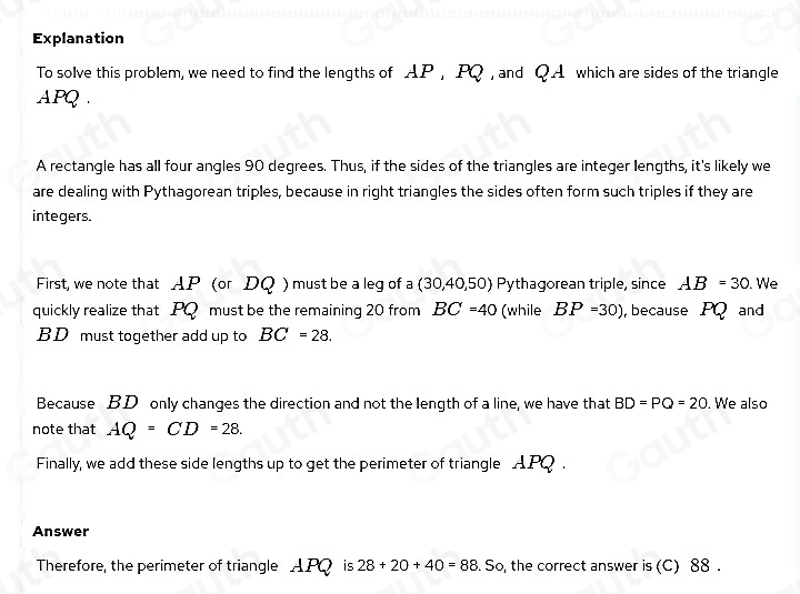 Solved: Let ABCD be a rectangle with AB=30 and BC=28. Points P and Q ...