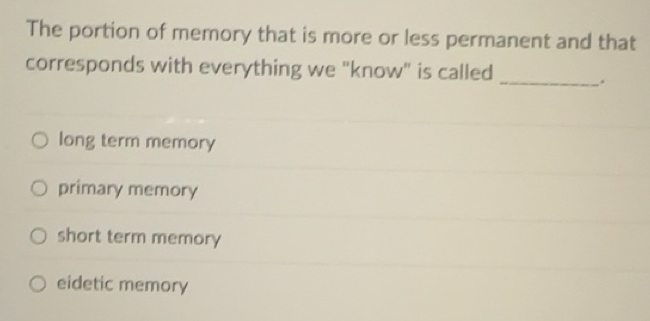 Solved: The portion of memory that is more or less permanent and that ...