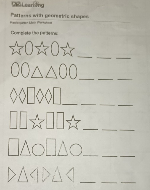Solved: K5 Learning Patterns with geometric shapes Kindergarten Math ...