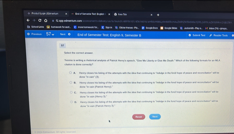 Solved: Product Login | Edmentum End of Semester Test: English 9 New ...
