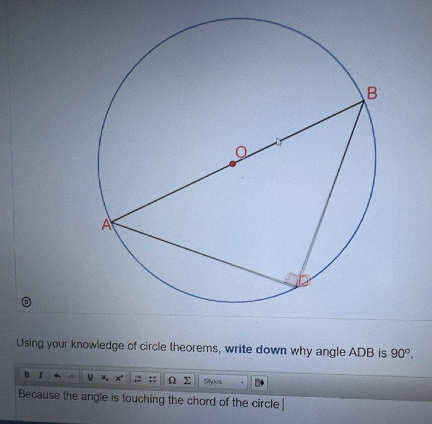 Gelöst:⑪ Using your knowledge of circle theorems, write down why angle ...