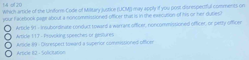Solved: of 20 Which article of the Uniform Code of Military Justice ...
