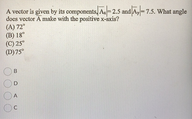Solved: A vector is given by its components ,|overline A_x|=2.5 and ...