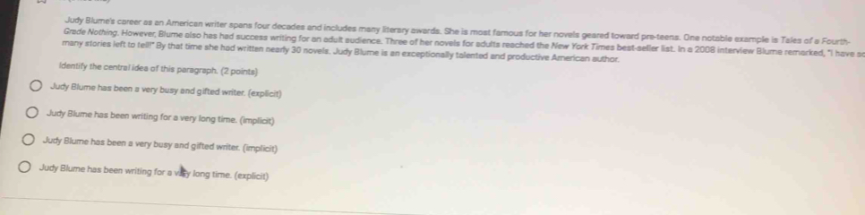 Solved: Judy Blume's career as an American writer spans four decades ...