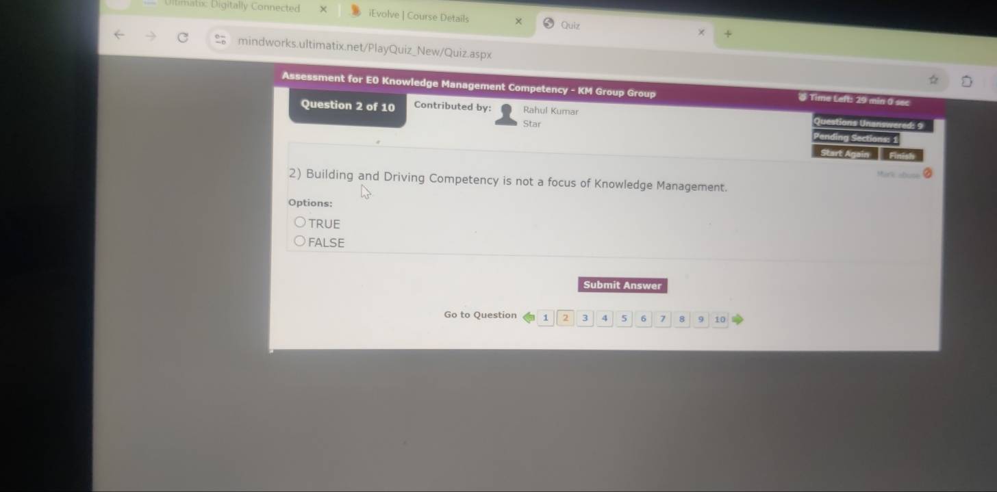 Solved: Ultimatix Digitally Connected iEvolve | Course Details Quiz ...