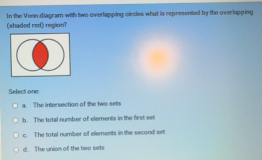 Solved: In the Venn diagram with two overlapping circles what is ...