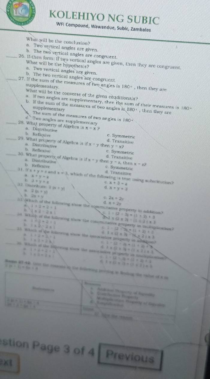 Solved: KOLEHIYO NG SUBIC WFI Compound, Wawandue, Subic, Zambales What ...