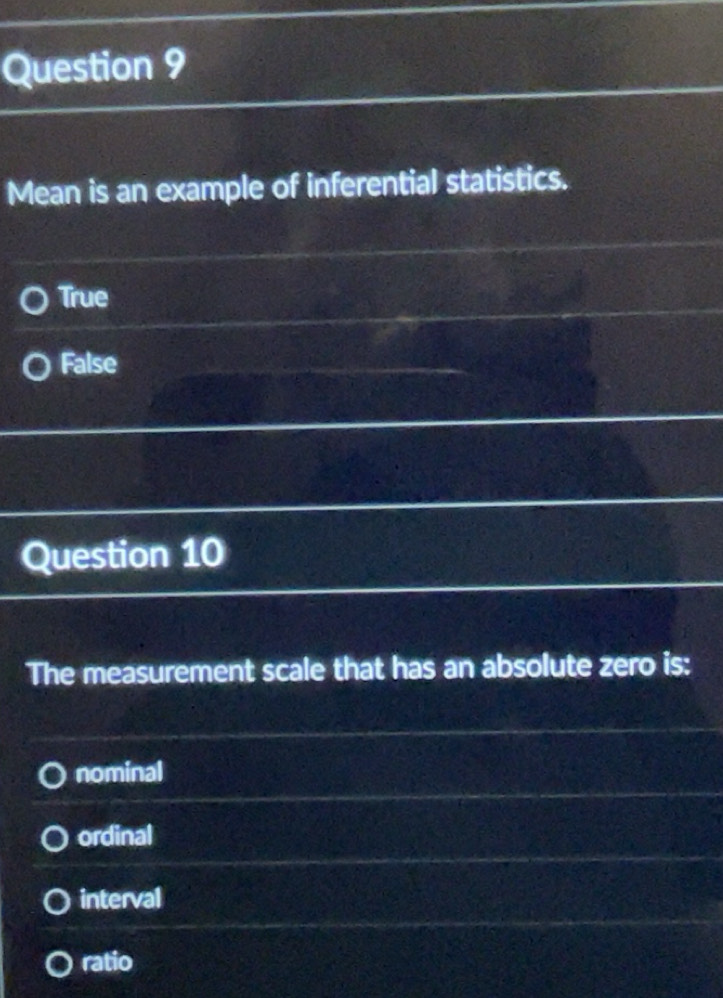 Solved: Mean is an example of inferential statistics. True False ...