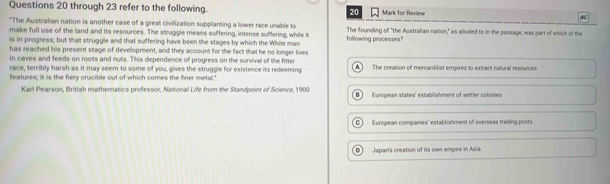 Solved: through 23 refer to the following. 20 Mark for Review ABS "The ...