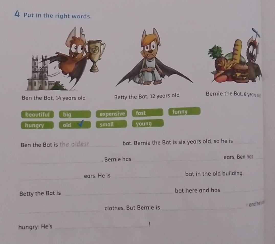 Gelöst:Put in the right words. Ben the Bat, 14 years old Betty the Bat ...