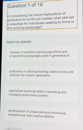Solved: In considering the future implications of generative Al on the ...