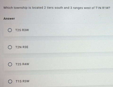 Solved: Which township is located 2 tiers south and 3 ranges west of ...