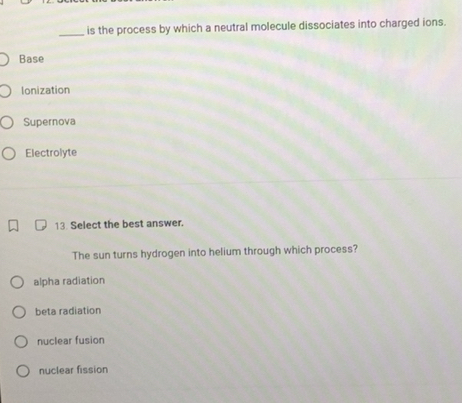 Solved: is the process by which a neutral molecule dissociates into ...