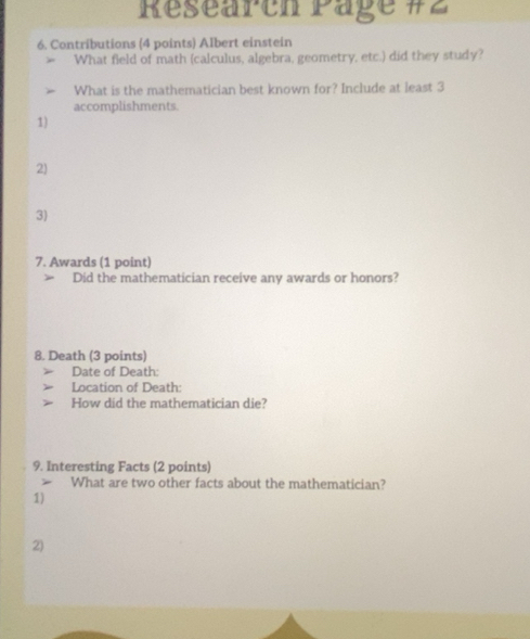 Solved: Research Päge #2 6. Contributions (4 points) Albert einstein ...