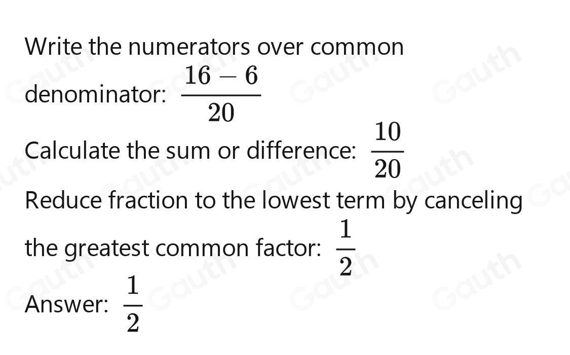 Solved: 16/20 - 6/20 = [Math]
