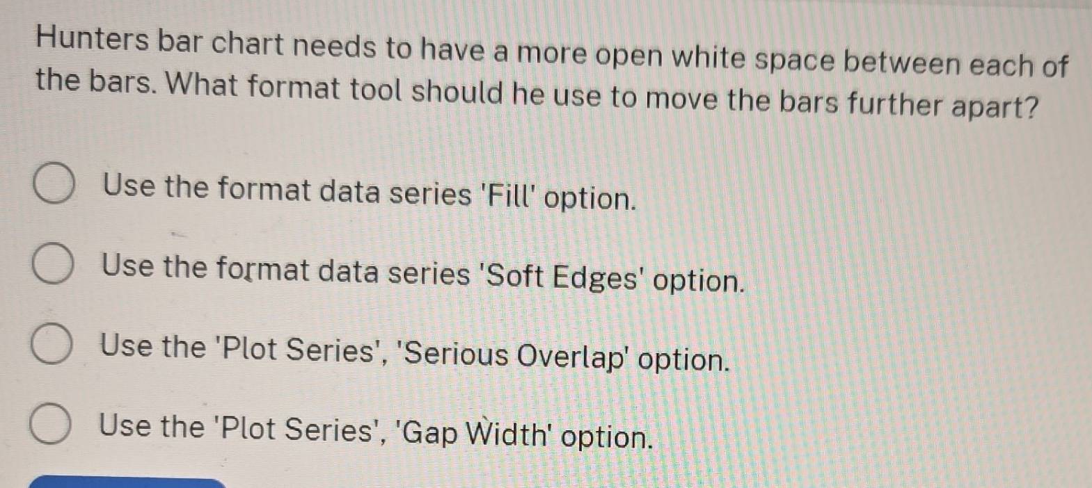Solved: Hunters bar chart needs to have a more open white space between ...