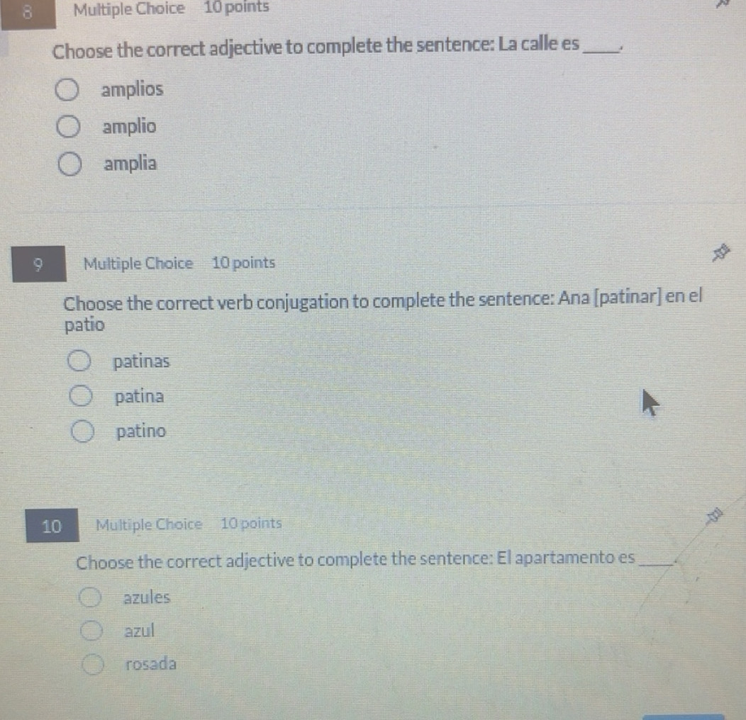 Solved: Choose the correct adjective to complete the sentence: La calle ...
