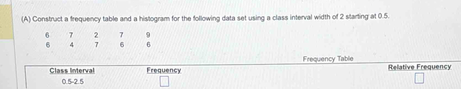 Solved: Construct a frequency table and a histogram for the following ...
