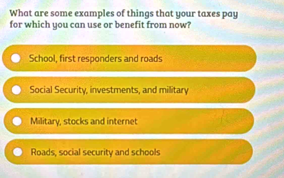 Solved: What are some examples of things that your taxes pay for which ...