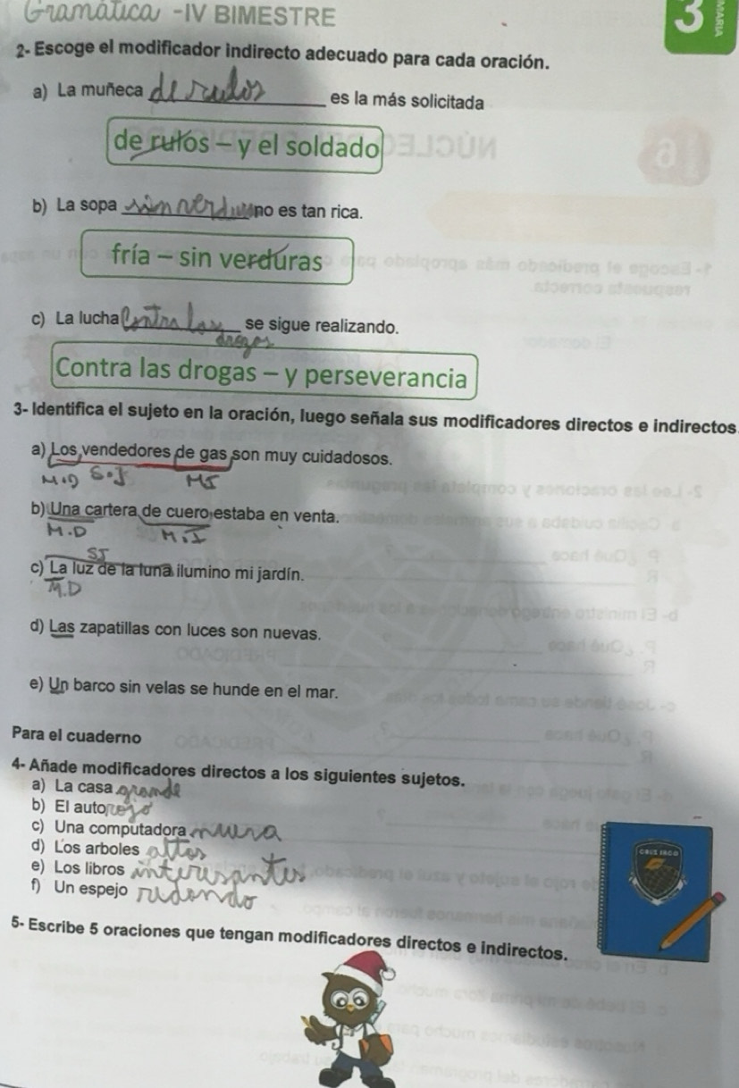 Resuelto:υ -IV BIMESTRE I 2. Escoge el modificador indirecto adecuado ...